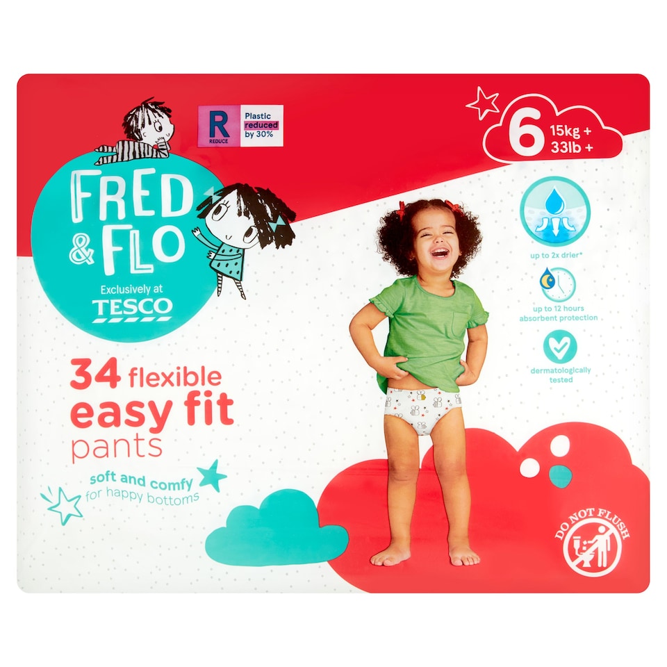 Fred & Flo Easy Fit Size 6 Nappy Pant 34 Pack - Tesco Groceries