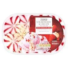 Tesco Strawberry & Cream Ice Cream Tub 900Ml - Tesco Groceries