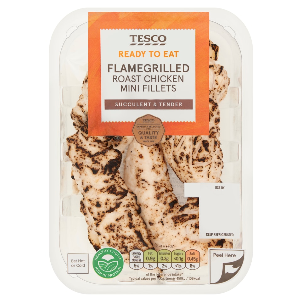 Tesco Ready To Eat Flame Grilled Chicken Mini Fillets 170G - Tesco ...